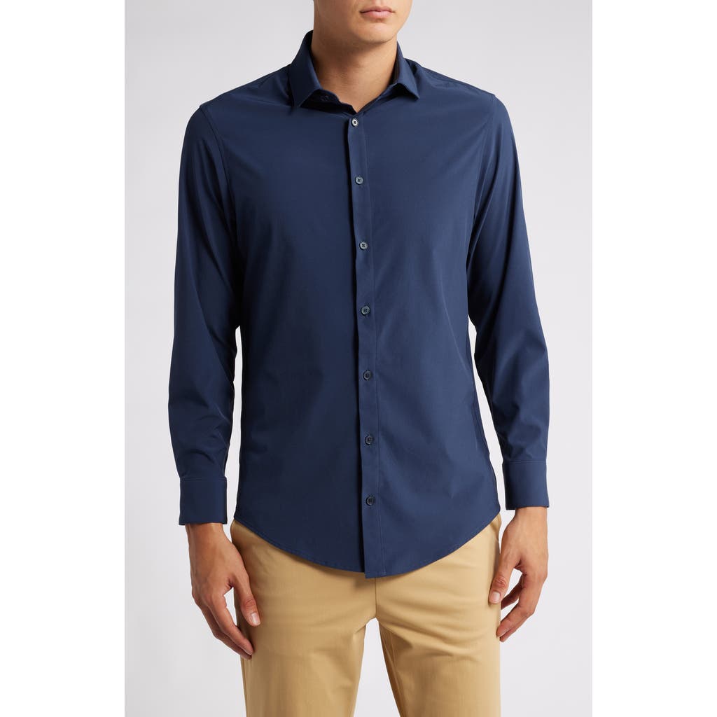 MIZZEN+MAIN leeward solid blue button-up shirt